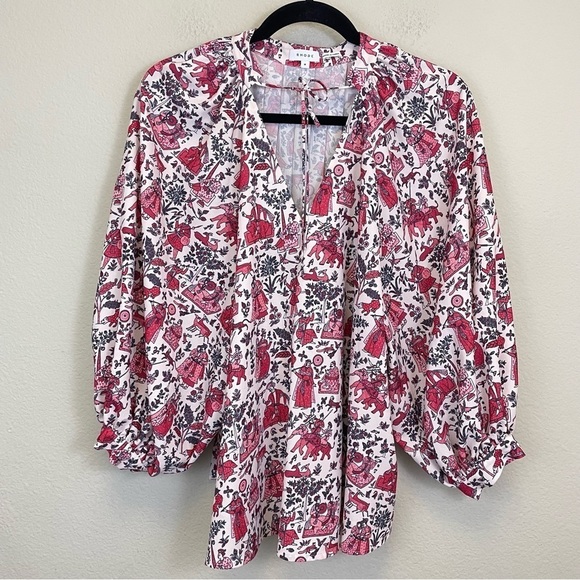 rhode skin | Tops | Rhode Asian Printed Balloon Sleeves Tie Neck ...